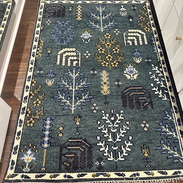 Bespoke Sage Green Tree of Life Area Rug for Living Room, Bedroom ...