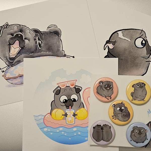 Busy Pug Office Art - Funny Office Decor, Office Pug at Work, Working ...