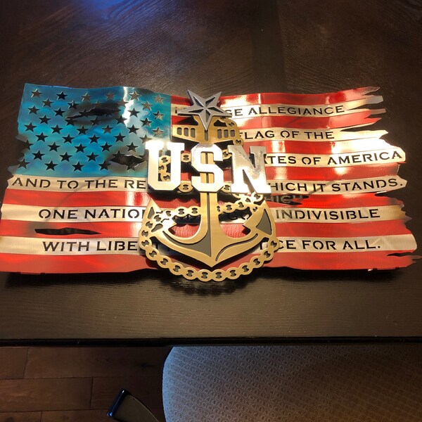 Master Chief Navy American Flag Officially Licensed, Tattered Flag, USN ...