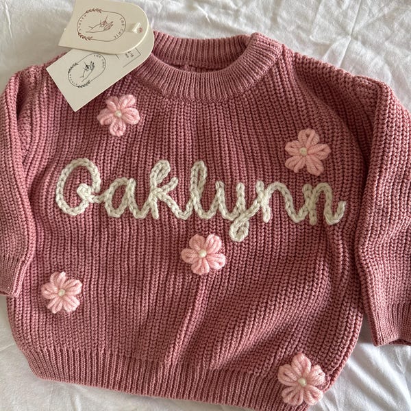 Custom Hand Embroidered Baby Sweaters / Grow With Me Custom Name ...