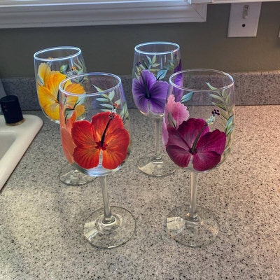 Hand Painted Lemon Wine Glass Citrus Stemware Lemon Slice - Etsy