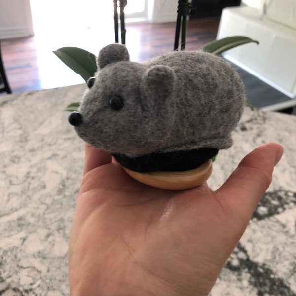 Felted Wool Pincushion Gray Mouse or Rat, Felt Woolen Handmade Pin ...