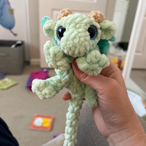 One Crochet Small Baby Dragon Plushie, Handmade Stuffie, Personalised Colours, Amigurumi Toy ...