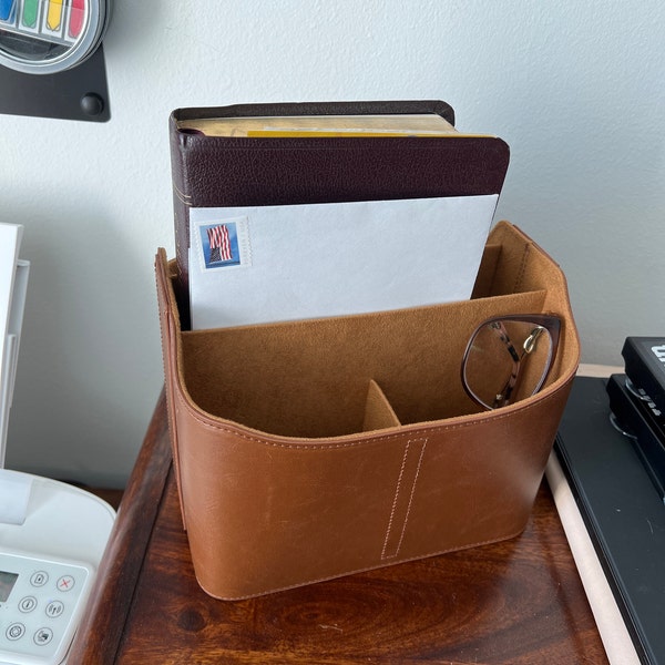 Personalized Hand Crafted Leather Remote Caddy, Desk Organizer With ...