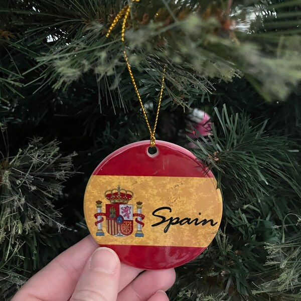 Spain Flag and Shield Christmas Ornament Porcelain Double Sided - Etsy