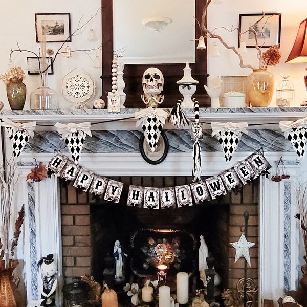 Vintage-inspired Halloween Decor, Banner With Black Bows and ...