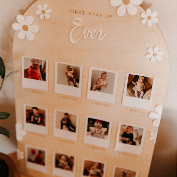 Arched My First Year Photo Sign | Daisy Boho One Year Wooden Monthly ...