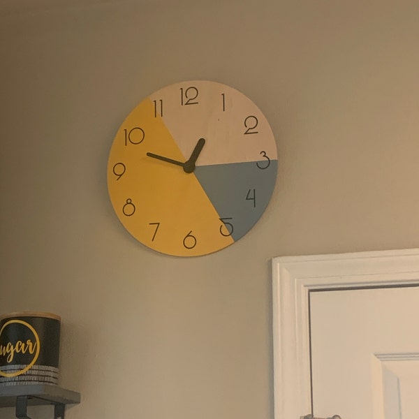 Minimalist Wall Clock With Numbers Large Wooden Clock Mustard and Gray ...