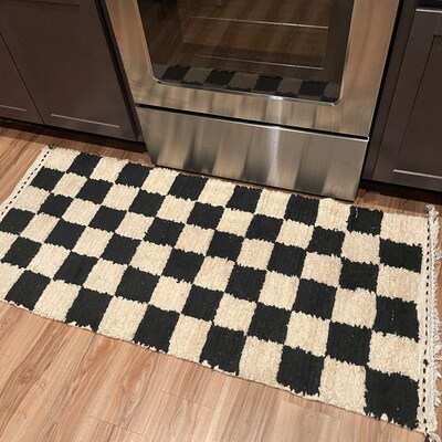 Checkered Black Runner wooll Runner-stunning Carpet Checkerboard Rug ...