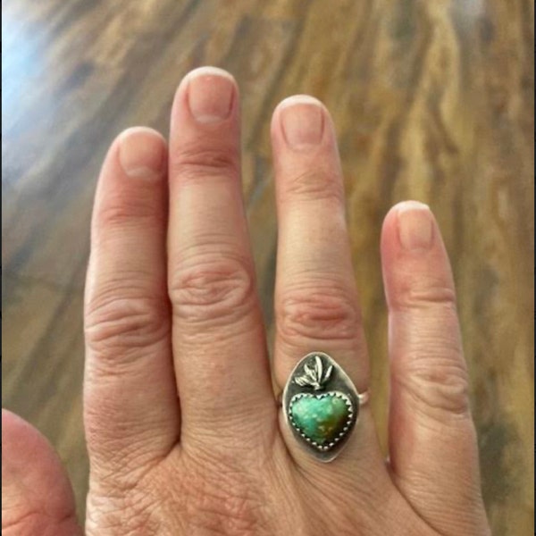 Pink Queen Conch Heart and Kingman Turquoise Ring - Sterling Silver ...