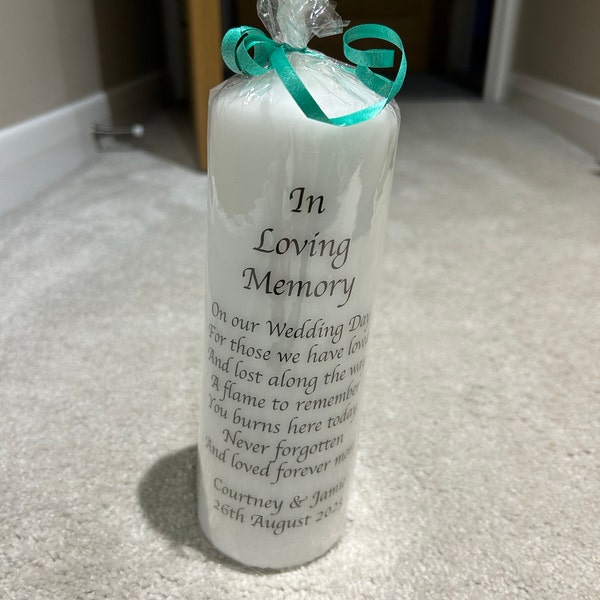 Personalised Remembrance in Loving Memory Wedding Absence Candle Gift ...