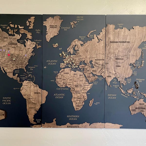 World Map Push Pin Wall Art With FREE Pins, Cork World Map Board ...