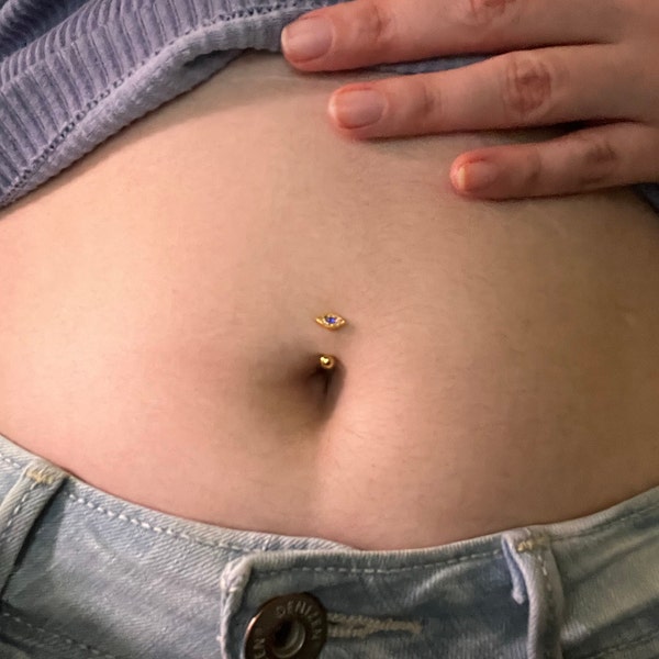 Evil Eye Belly Button Ring • Floating Navel Ring • Dainty Unique Belly ...