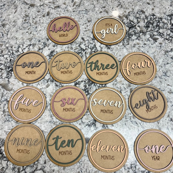 Layered Wooden Milestone Disc Svg, Baby Milestone SVG, Milestone Discs ...