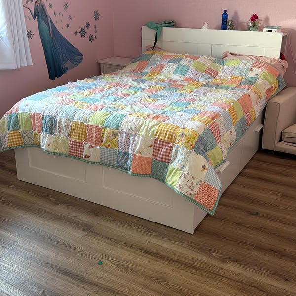 New Retro Multi-color Patchwork Quilt, Mauve, Yellow, Pink, Blue, White ...