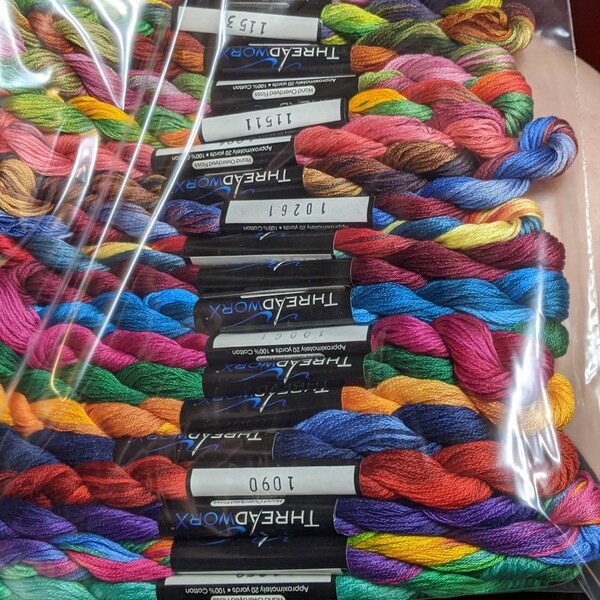 Threadworx Rainbow Collection - 10 Colors Variegated Embroidery Floss ...
