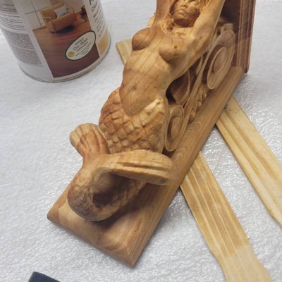 Corbel Mermaid of Wood, Unpainted, Decorative Carved Wooden Corbel, 1pc ...
