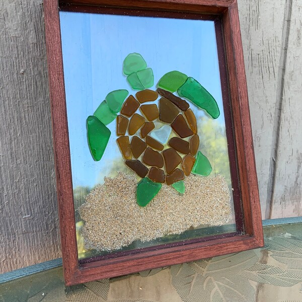 Sea Turtle Art, Sea Glass Sailboat Art, Beach House Décor, Genuine Sea ...