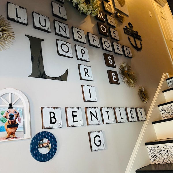 Large Scrabble Wall Tiles , 5.5" Wood Tiles Blocks, Gallery Wall Decor ...