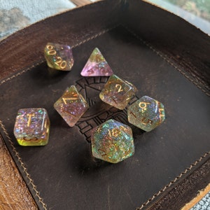 Rainbow Sparkle Dice Set Multicolored Glitter Layer , Translucent With ...