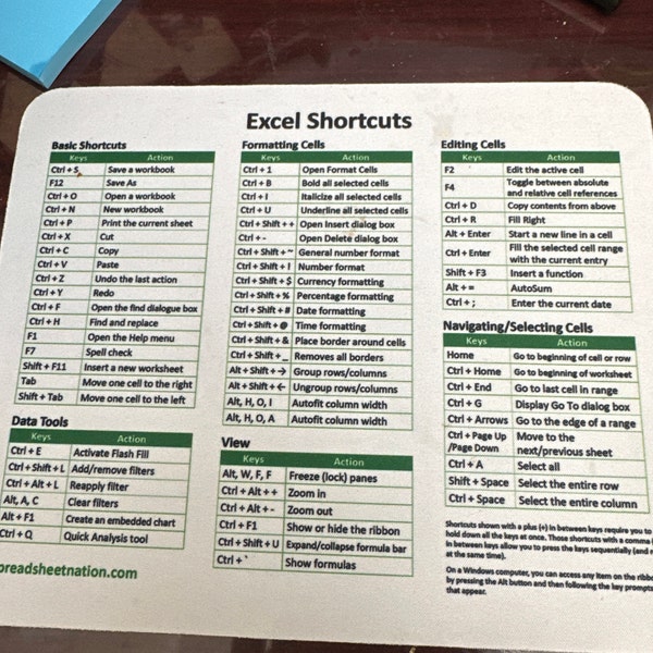 Excel Shortcuts Mouse Pad (PC) - Etsy