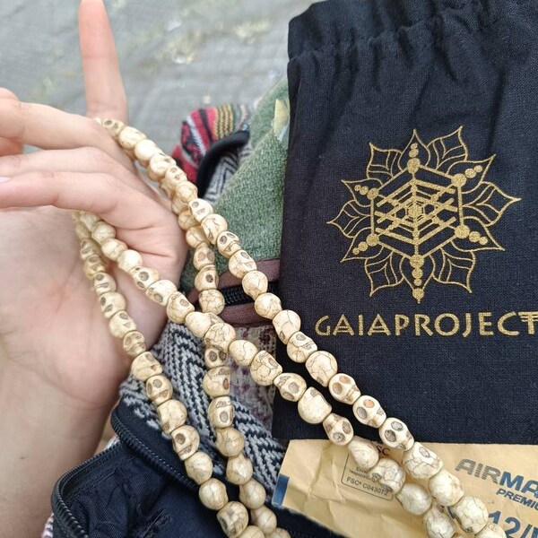 Black Short KALI MALA Sacred Skull Prayer Beads, Hand Carved Natural ...