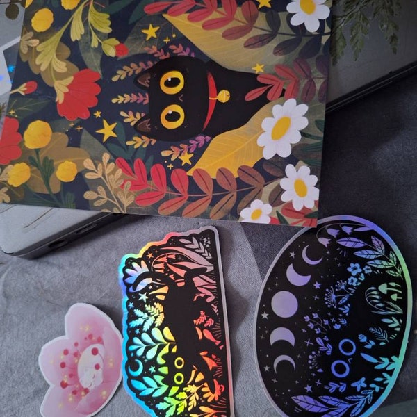 Black Cat Holographic Sticker - "midnight Stroll" - Cute Gift for Cat ...
