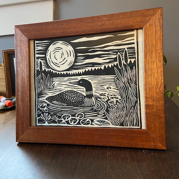 Common Loon Linocut, Loon Art Print - Etsy