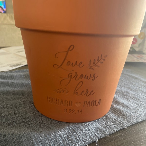 Wedding or Anniversary Gift | Deep Etched Custom Clay Flower Pot ...