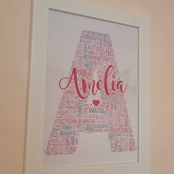 Personalised Initial Name Word Art Print, Childrens, Kids Gift, Custom ...