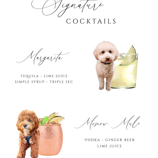 Watercolor Pet Signature Cocktail Sign - Two Pets - Etsy