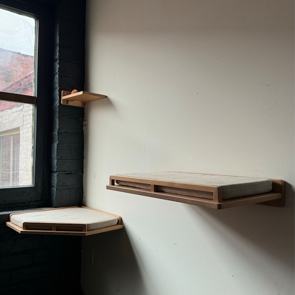 Corner Cat Shelf With Pillow, Cat Corner Wall Bed, Corne Cat Shelf for ...