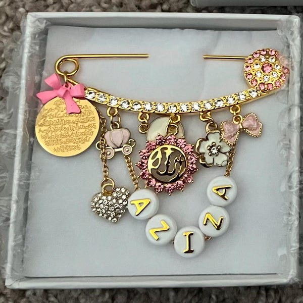 Pink Customized Baby Pin With Bead Name - Etsy