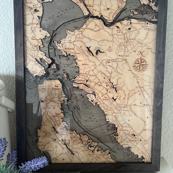 San Francisco / Bay Area Wood Carved Topographic Depth Chart / Map Brown - Etsy