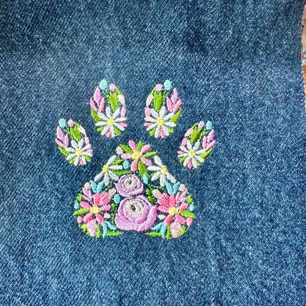Paw Print Machine Embroidery Design, Floral Paw Print Embroidery ...