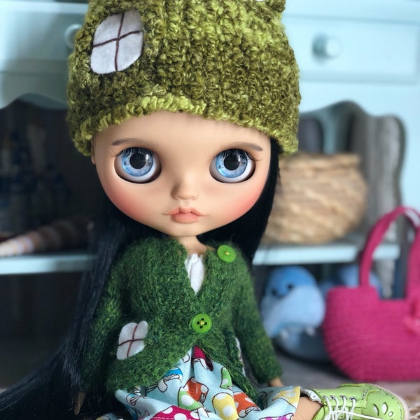 Blythe Cardigan Knitted Green Wool Cardigan With Windows Forest Fairy ...