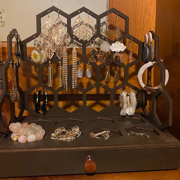 Wooden Jewelry Organizer Stand - Earring, Necklace Holder - Etsy