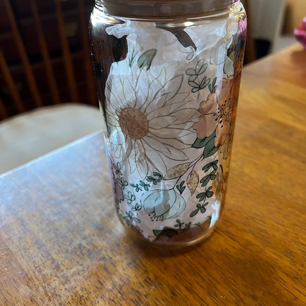 Fall Floral Glass Can Cup, Iced Coffee Cup, Smoothie Glass, Fall Cup ...