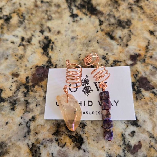 Loc Jewelry Amethyst-rose Quartz-citrine-howlite Gems-wood Dread/braid ...