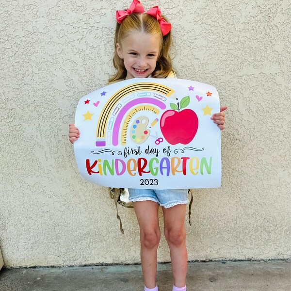 Rainbow First Day of Kindergarten Sign Printable, Girl Back to School ...