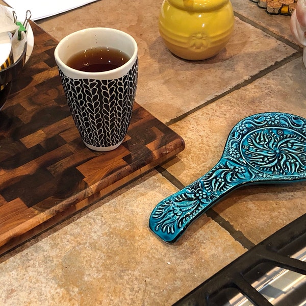 17 Color , Turquoise Ceramic Spoon Rest, Handmade Pottery, Spoon ...