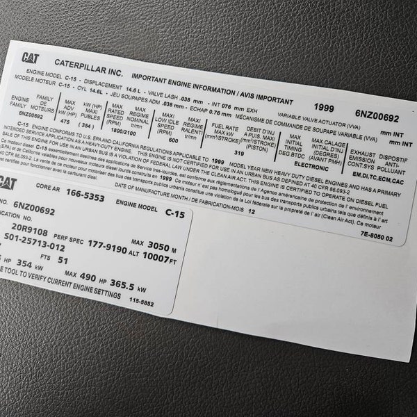 Caterpillar C15 3406 14.6L Diesel Engine Valve Cover 1999 Tag ID CAT C ...