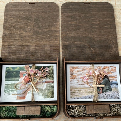 13x18cm 5x7 Dark Rustic Wooden Photo Box. Couple Memory Box With USB ...