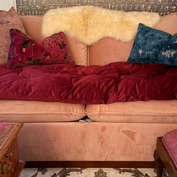 VELVET SOFA TOPPER, Dusty Pink Zippered Couch Pad Cover & Insert in 18 ...