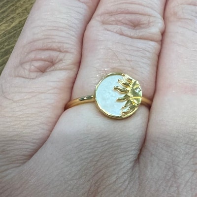 Sun Ring Dainty Sun Ring Stacking Ring Mother of Pearl Ring Rising Sun ...