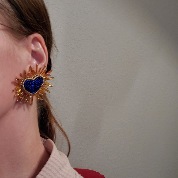Radiant Beaded Heart Earrings Blue Shiny Hearts Earrings Sparkle Heart ...