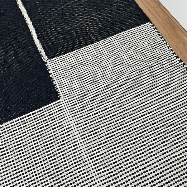 Handwoven Wool Rug Runner, Black White Wool Runner Rug, Entryway ...