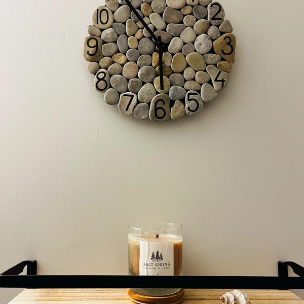 Stone Clock 8.6", Pebble Art Clock, Square Stone Wall Clock, Beach ...