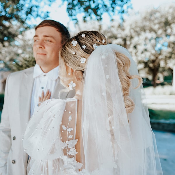 2 Tier Bubble Wedding Veil, Modern Bubble Veil, Short Wedding Veil, 2 ...