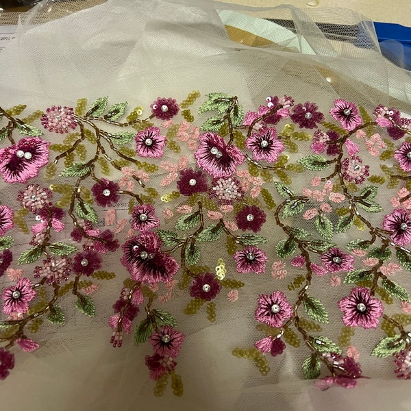 Motif With a Bouquet of Hand-made Organza Flowers in Ivory and Silver ...